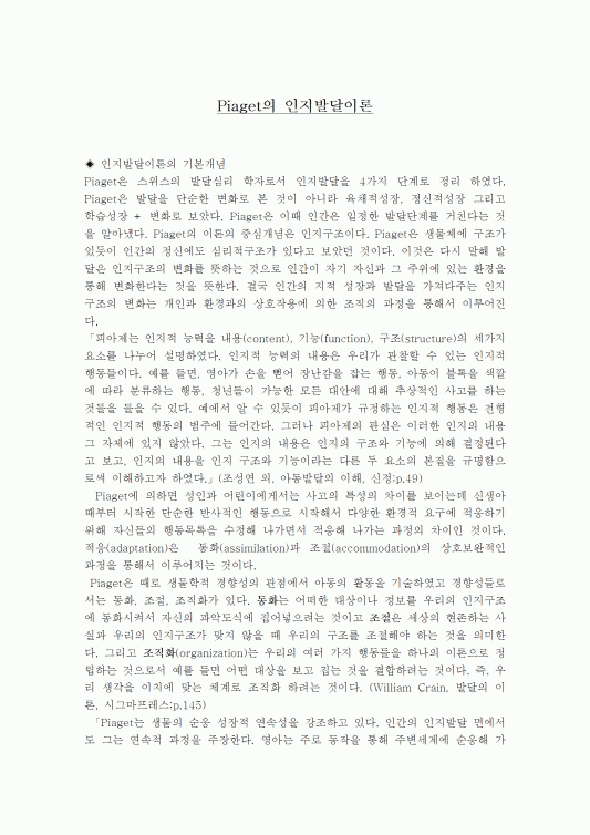 삐아제의 인지발단이론의 분석