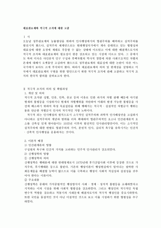 대표관료제와 적극적 조치에 대한 고찰