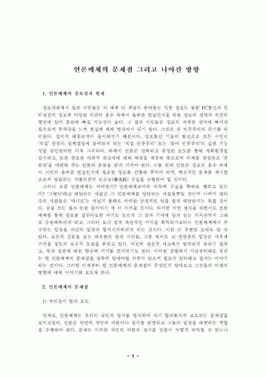 언론매체의 문제점 그리고 나아갈 방향