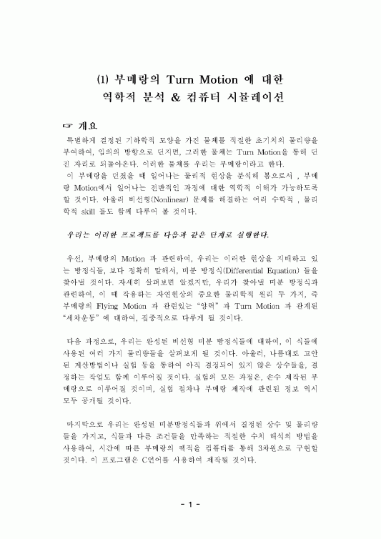 부메랑의 Turn Motion 에 대한 역학적 분석 & 컴퓨터 시뮬레이션