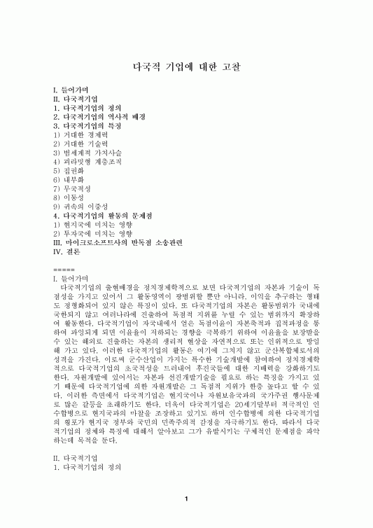 다국적 기업에 대한 고찰