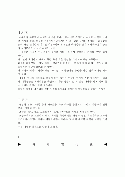 여행계획안 작성 (유럽)