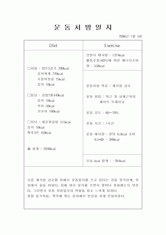 운동처방일지 작성