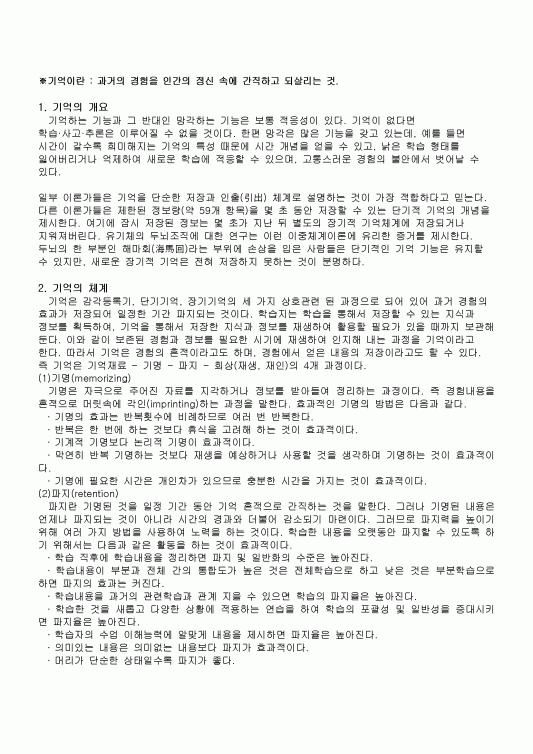 기억의 개요 레포트 자료
