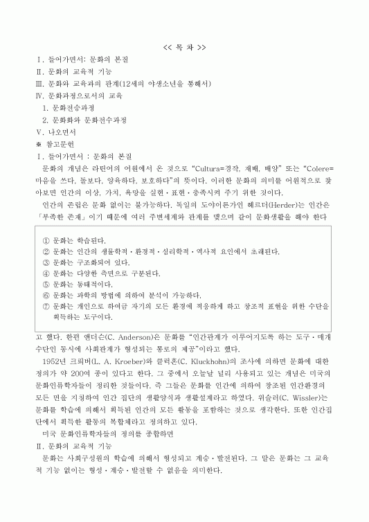 [교육 사회학]문화와 교육적 기능과 관계, 문화과정으로서의 교육