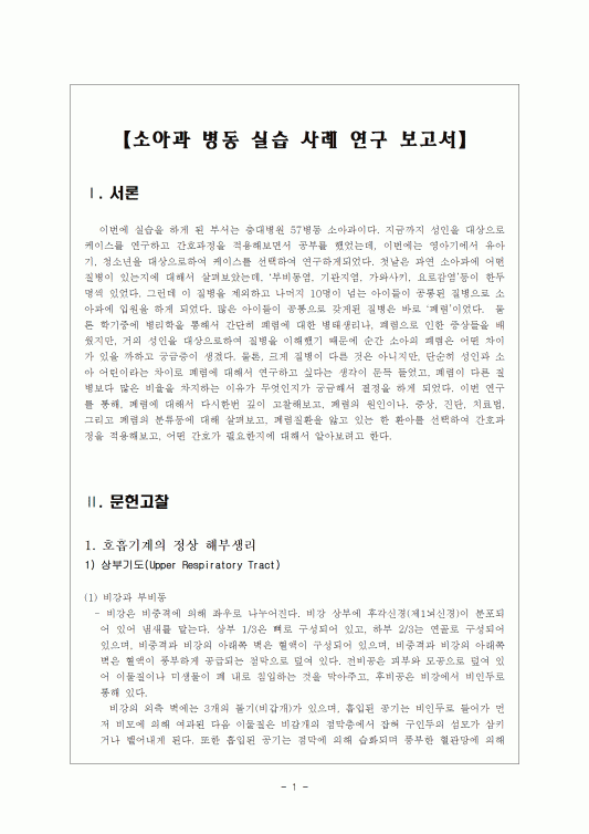 폐렴환아에 대한 사례연구