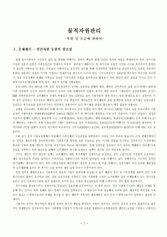 사회복지 기관의 물적자원관리