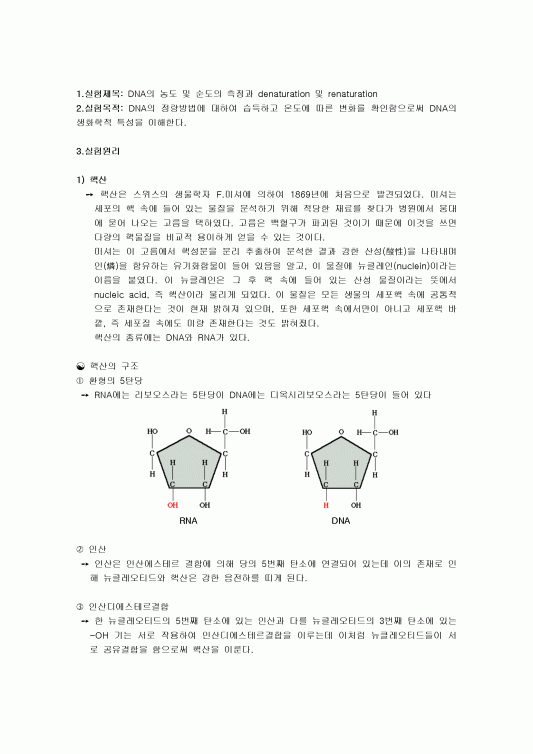 DNA의 농도 및 순도의 측정과 denaturation 및 renaturation