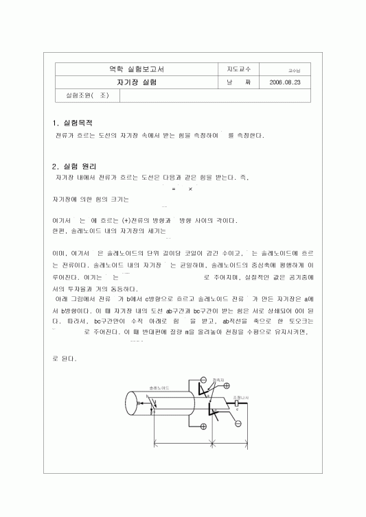 전류가 흐르는 도선의 자기장측정 실험