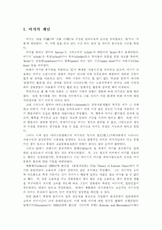 여가의 개념 레포트 자료