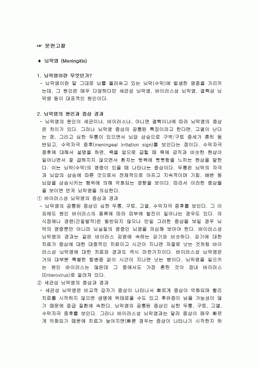 문헌고찰 뇌막염