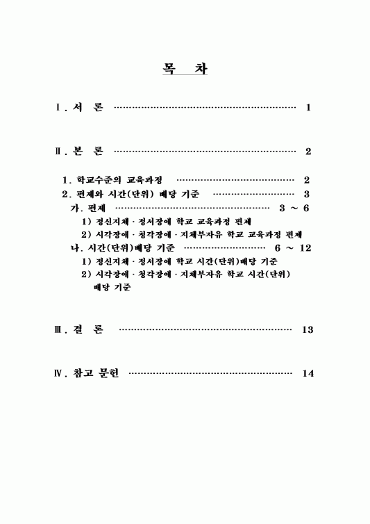 각 장애영역별 특수학교 학교급 교육과정 비교