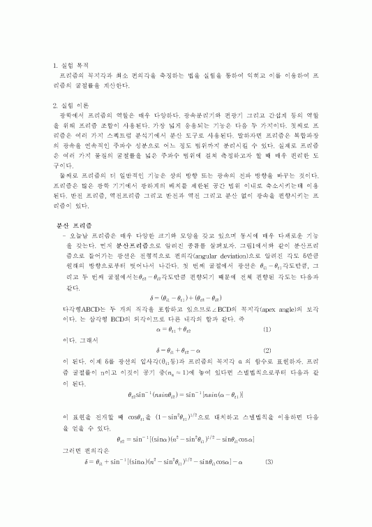 프리즘을 이용한 굴절률 측정