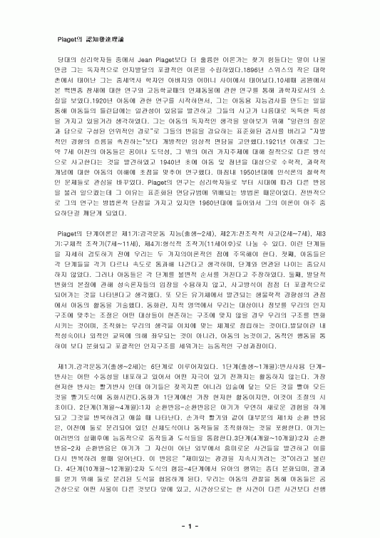 [교육학 개론] 피아제의 인지발달 이론