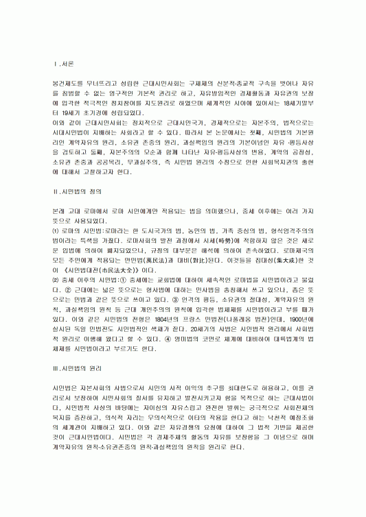 시민법의 정의와 원리 및 한계성과 의의