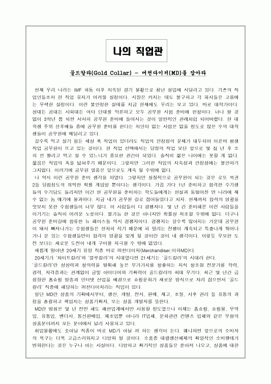 나의 직업관 - 머천다이저