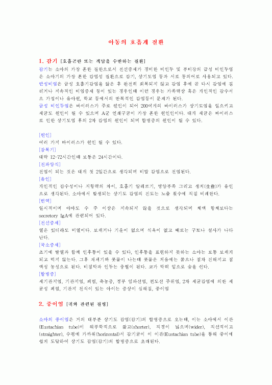 아동의 호흡계질환