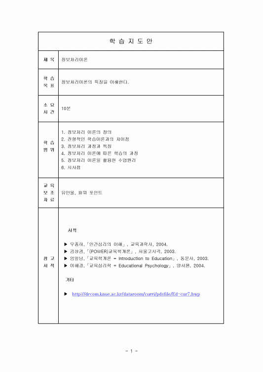 정보처리 이론 (우종화 교수님)