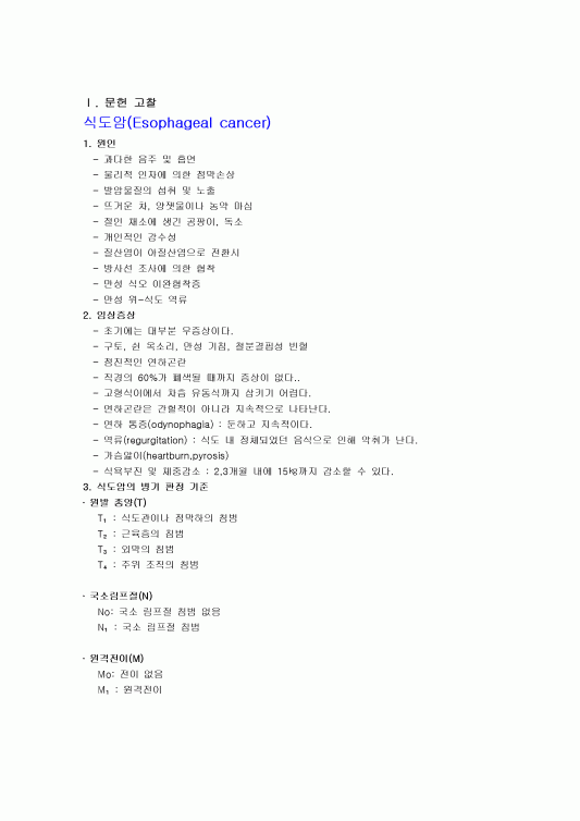 식도암 문헌고찰과 간호과정