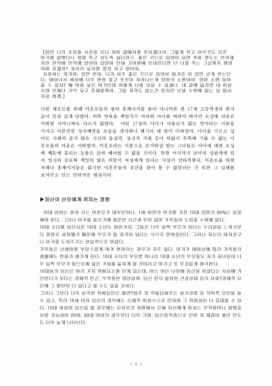 미혼모의 문제점