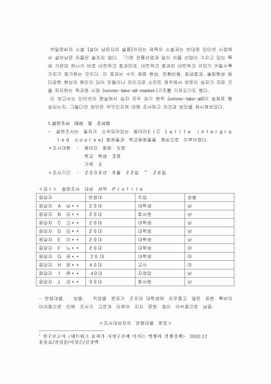 전자상거래 승자가 다갖기 원칙의 실제조사