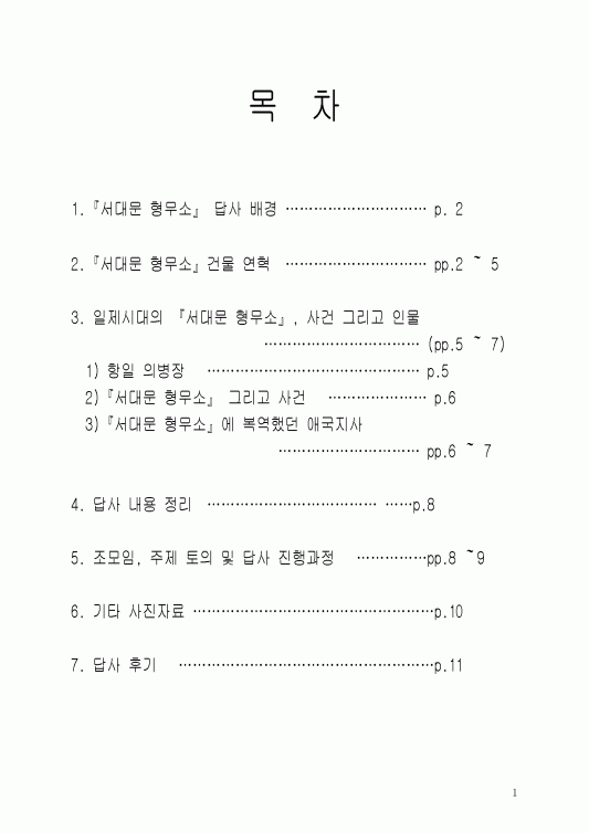 서대문 형무소 답사 보고서[한국 근현대사]