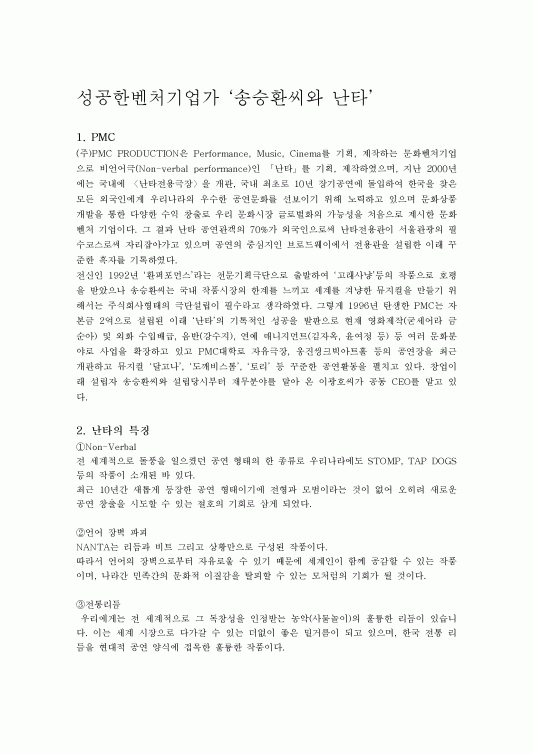 성공한벤처기업가 ‘송승환씨와 난타’
