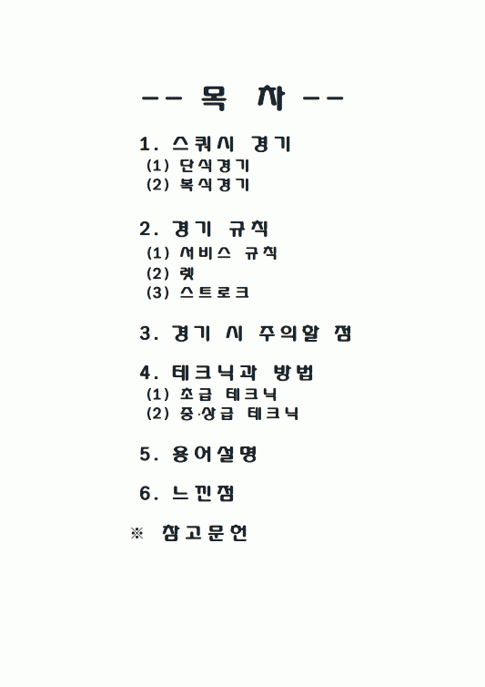 스쿼시 경기규칙 및 테크닉과 방법
