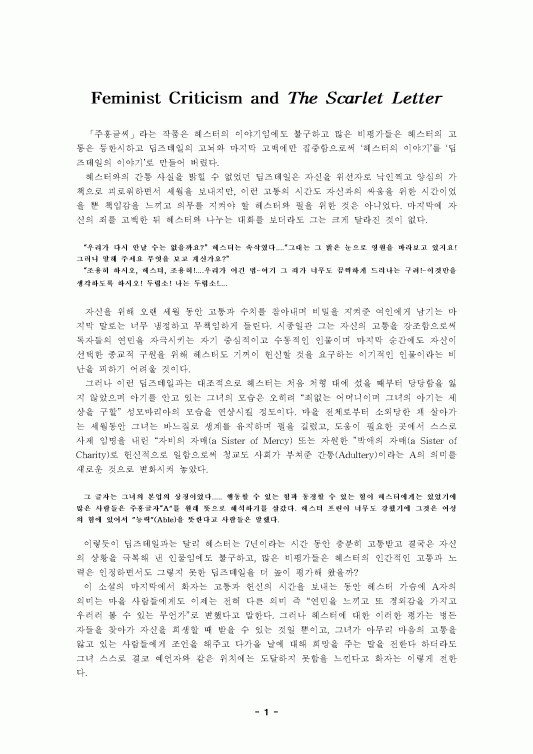 주홍글씨 인물과 내용 분석
