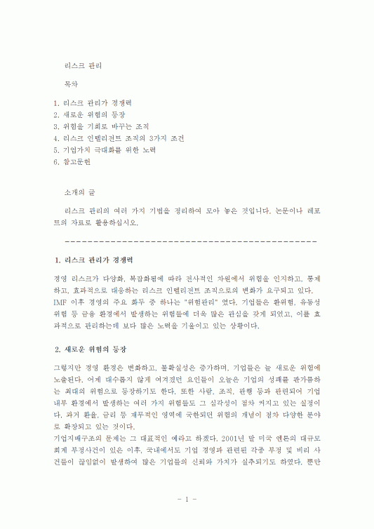 리스크 관리 레포트 자료