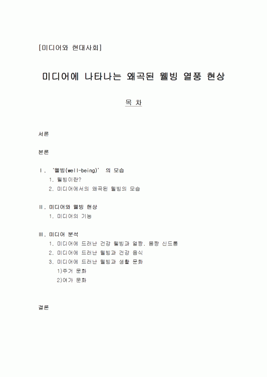 [미디어와현대사회] 미디어에 나타나는 왜곡된 웰빙 열풍 현상