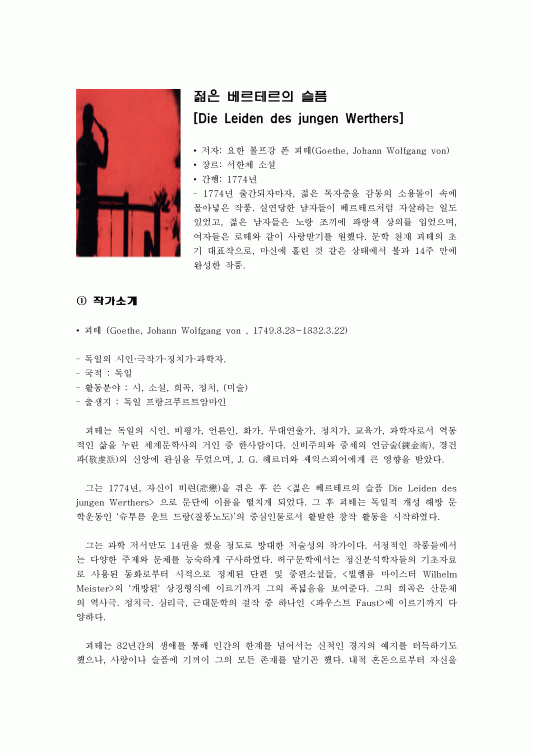 젊은 베르테르의 슬픔에 대한 핵심정리