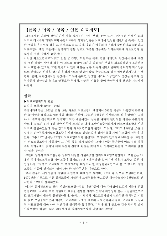 보건의료체계(한국/미국/영국/일본)