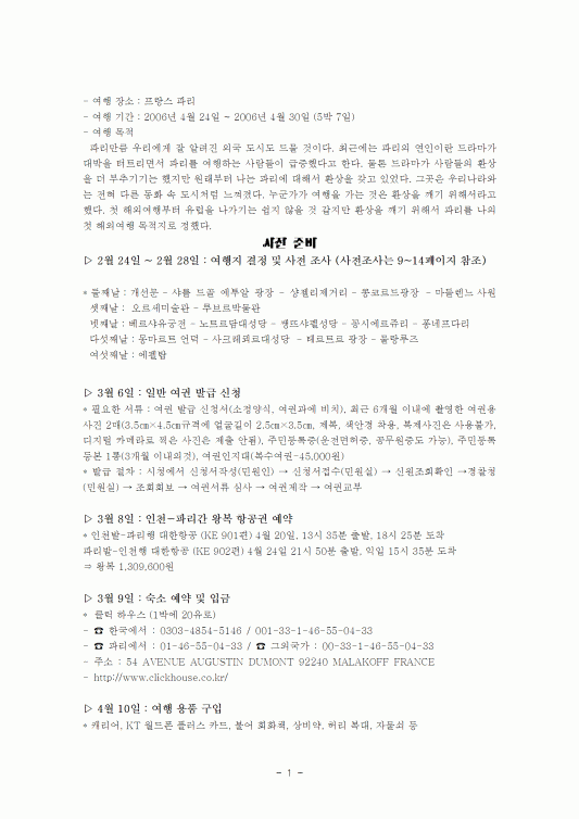 여행 계획서 레포트 자료