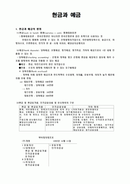 현금과 예금 레포트 자료