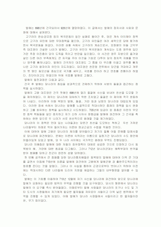 발해의 역사 레포트 자료