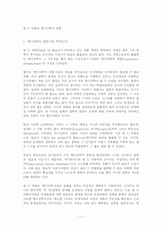 맨 드 비랑과 형이상학적 경험