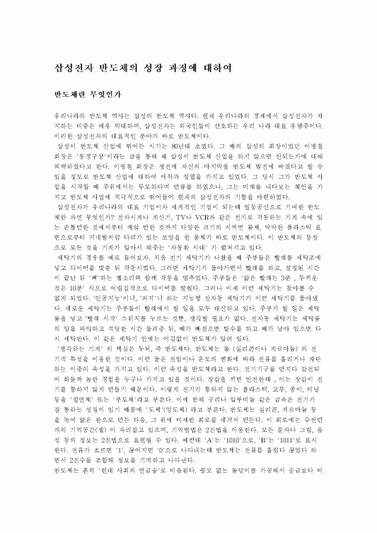 삼성전자 반도체의 성장 과정에 대하여