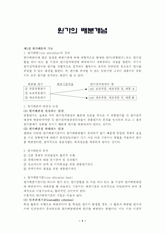 원가의 배분개념과 보조부문원가의 배분