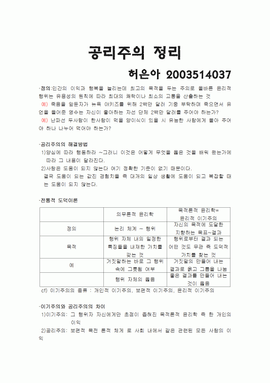공리주의에 관한 요약 정리
