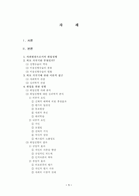 취업성형의 문제점 및 해결책( 외모지상주의 )