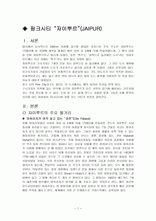 인도 핑크시티 자이뿌르