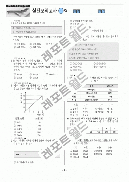 [과외]중학 과학 2-1학기 중간 04 최종 모의고사 2회