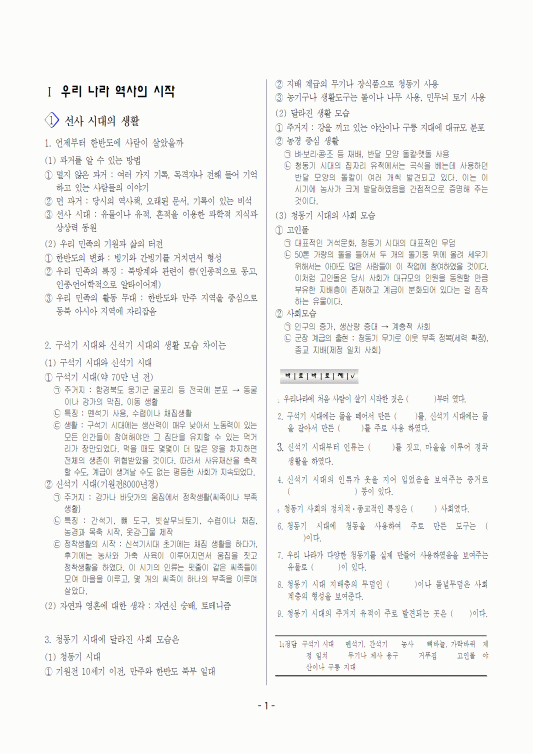 [과외]중학 국사 2-1학기 중간 01 우리나라 역사의 시작
