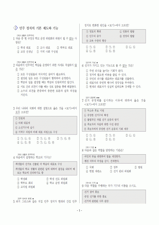 [과외]중학 사회 3-1학기 중간 02 민주정치의 기본제도와 기능
