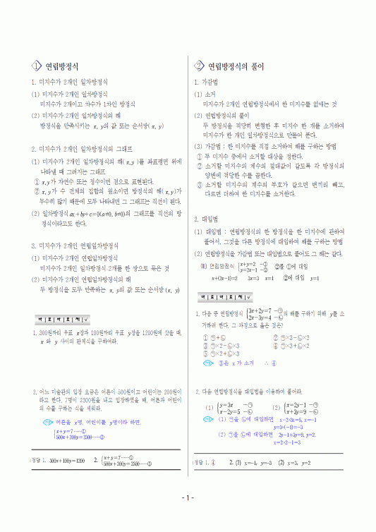 [과외]중학 수학 2-1학기 기말 03 연립방정식(교사용)