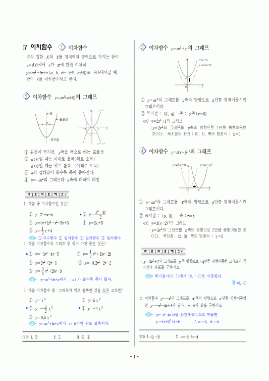 [과외]중학 수학 3-1학기 기말 04 이차함수 유형(교사용)