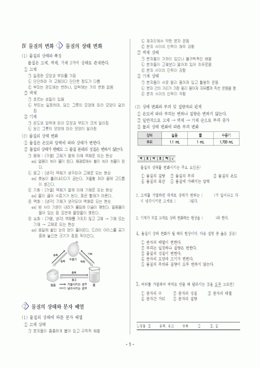 [과외]중학 과학 1-1학기 기말 04 물질의 변화