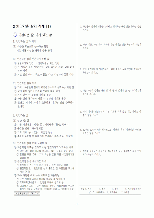 [과외]중학 도덕 1-1학기 기말 01 인간다운 삶의 자세