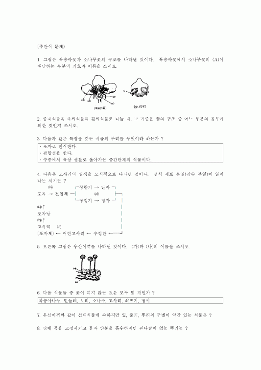 [과외]1.생물 땅에서사는식물(주관식문제)